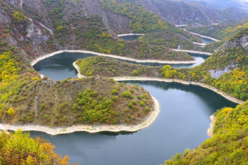 Meander of the Uvac River, Serbia Stock Image - Image of gorge ...