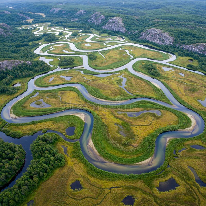 Meandering River with Multiple Loops and Bends Winds through a Lush ...