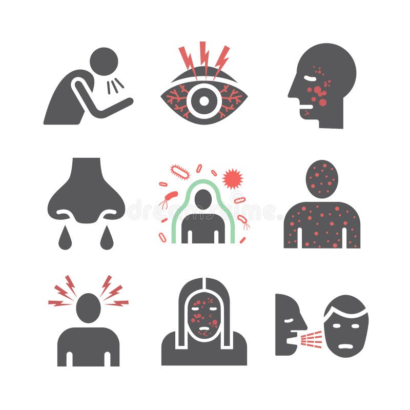 Measles. Symptoms, Treatment Icons Set. Vector Signs. Stock Vector ...