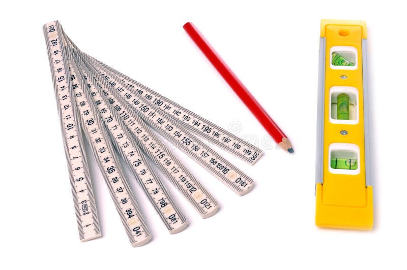 Measure, Pencil and Bubble Level Stock Image - Image of instrument ...