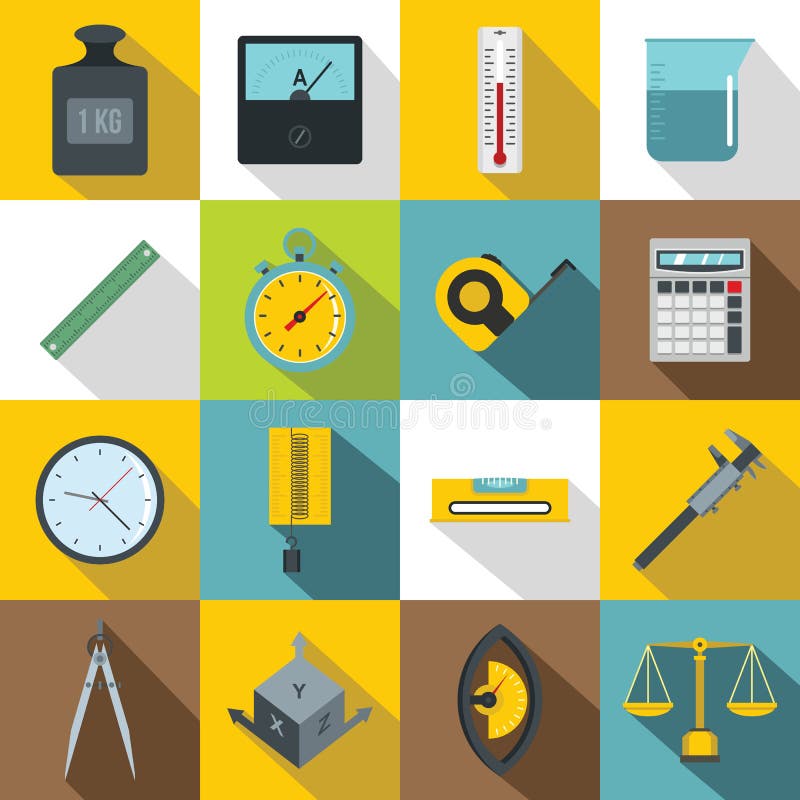 Measure Precision Icons Set, Flat Style Stock Vector - Illustration of ...
