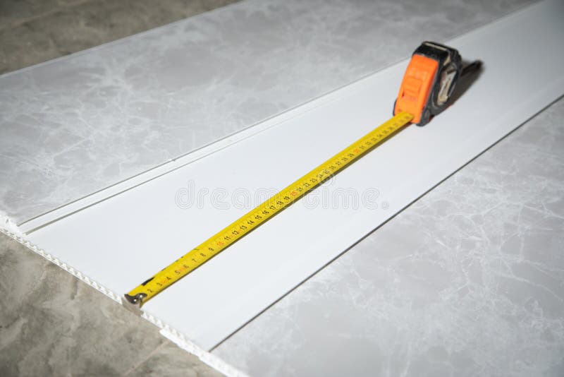 Measure Tape on Ceiling Plastic Panel Stock Photo - Image of decor ...