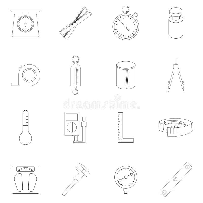 Measure Tools Icon Set Outline Stock Vector - Illustration of meter ...