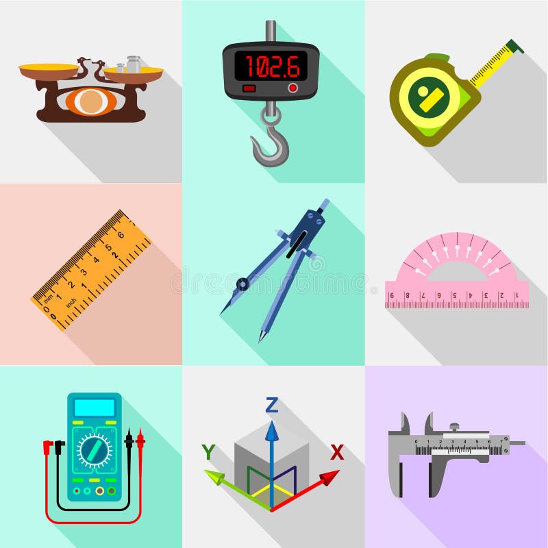 Measure Tools Icons Set, Flat Style Stock Vector - Illustration of ...