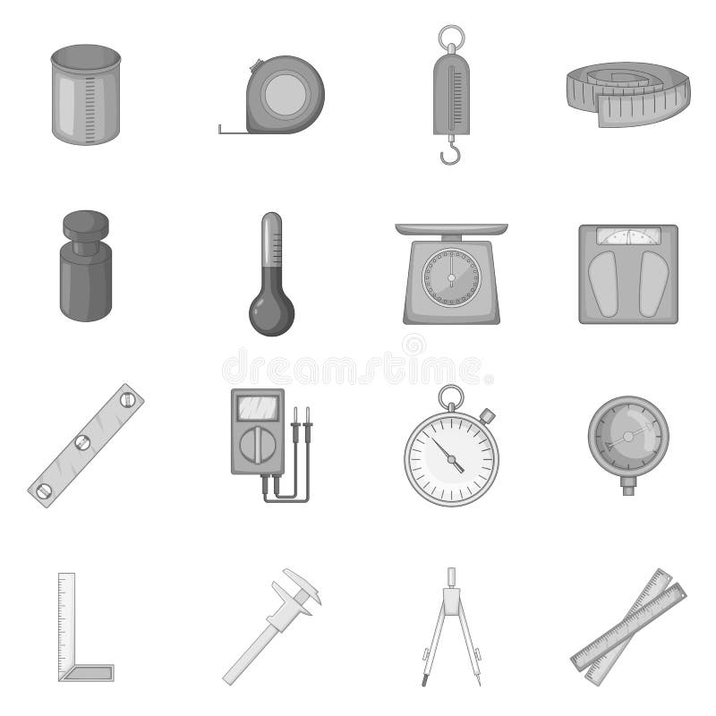 Measure Tools Icons Set, Monochrome Style Stock Vector - Illustration ...