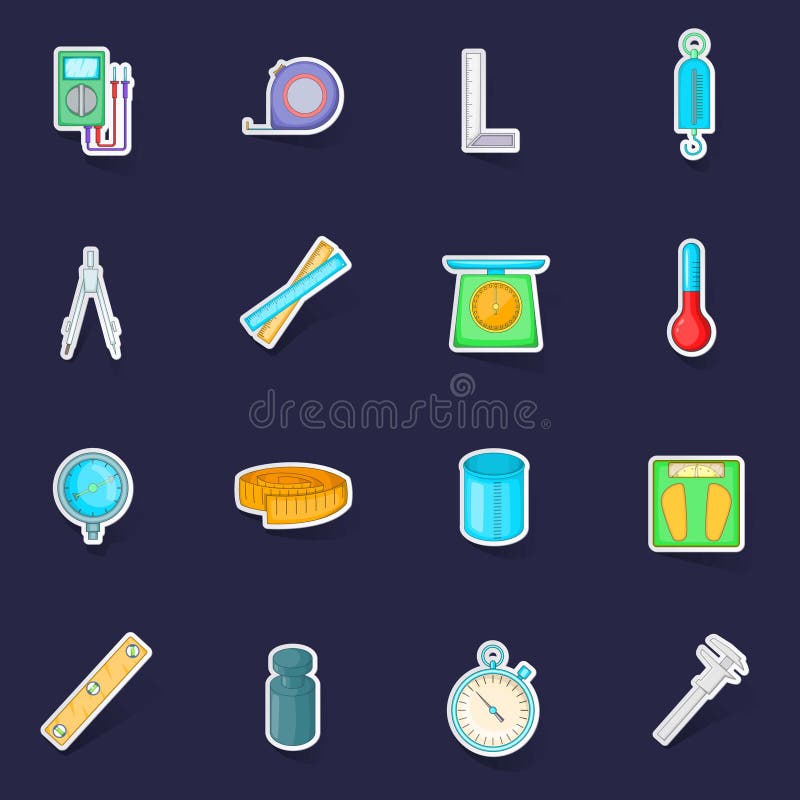 Measure Tools Icons Set Vector Sticker Stock Vector - Illustration of ...