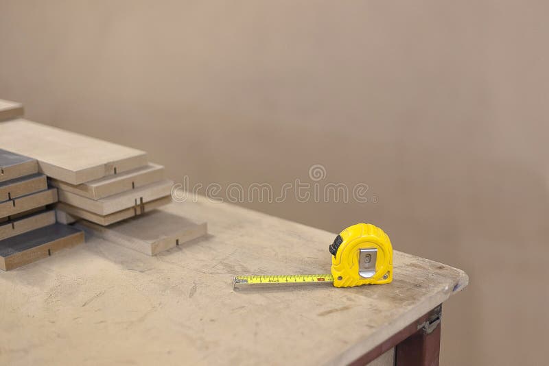 Measure on Work Table in the Carpentry Stock Image - Image of service ...