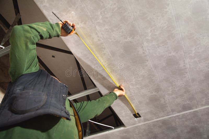Measurement of Ceiling Connected To Plastic Frame Stock Photo - Image ...