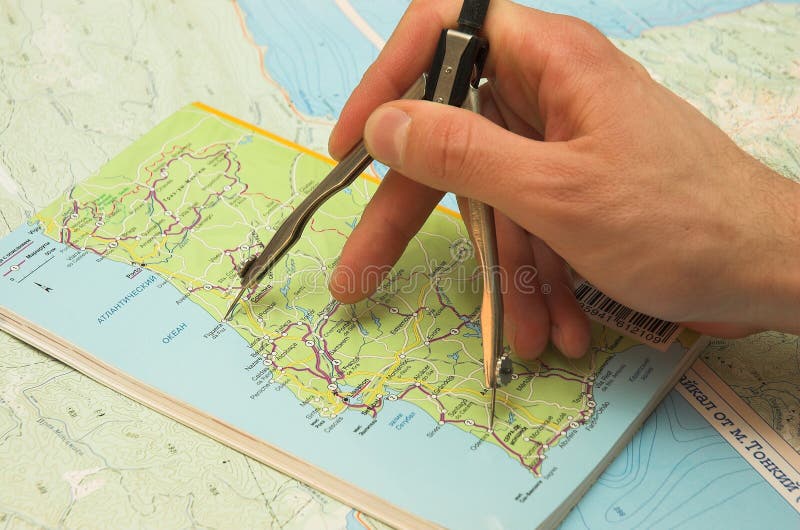 Pilot Plotting a Course on a Map Stock Image - Image of bearing, close ...