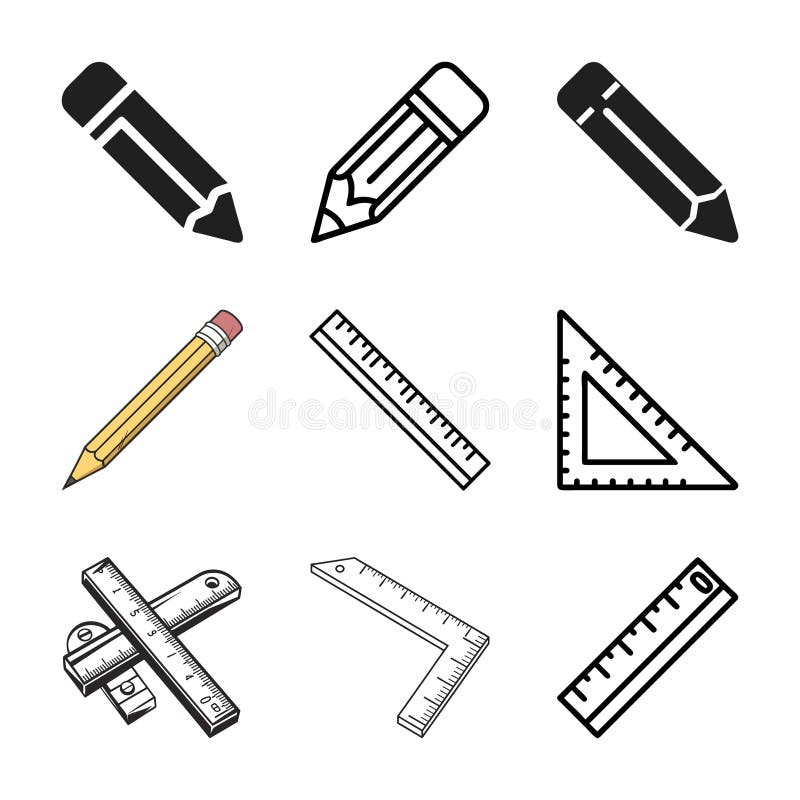 Measurement Tool Set with Pencils, Rulers, and Calipers on Transparent ...