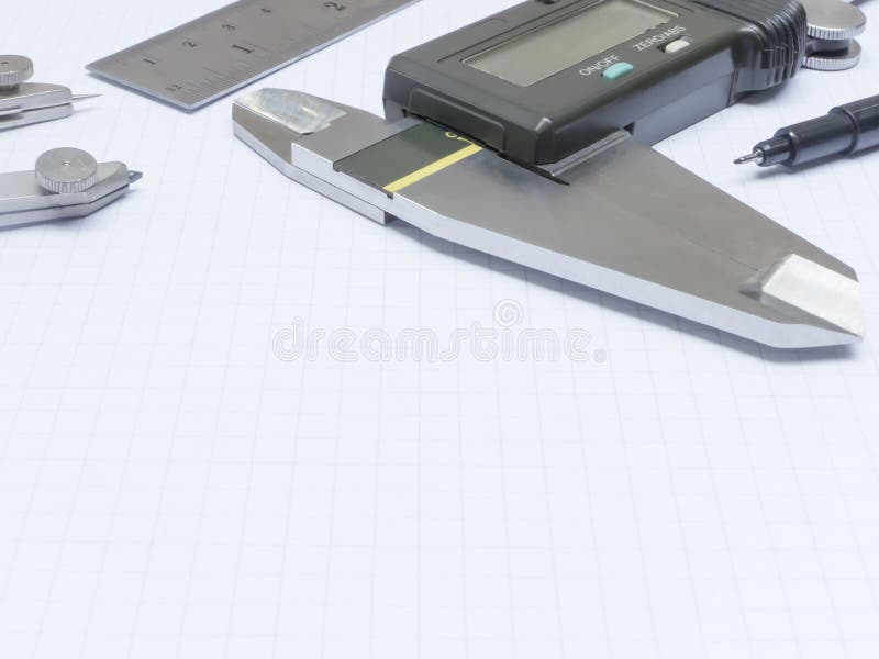 Measurement Tools on Graph Paper Stock Photo - Image of compass, metre ...