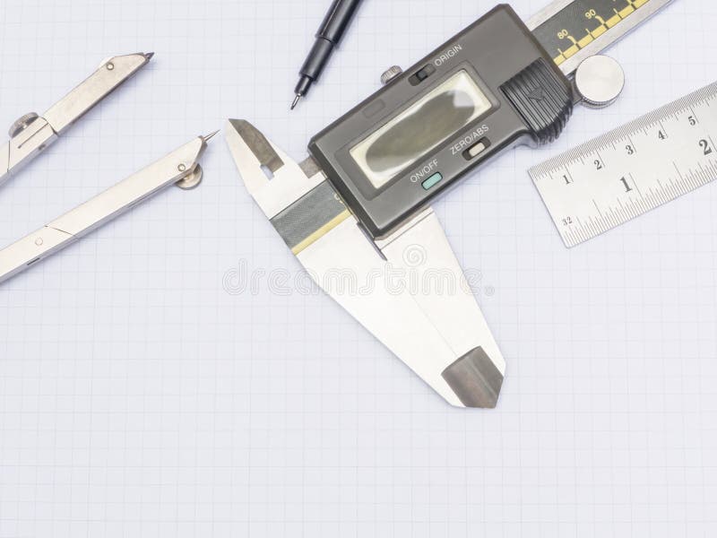 Measurement Tools on Graph Paper Stock Photo - Image of object, number ...