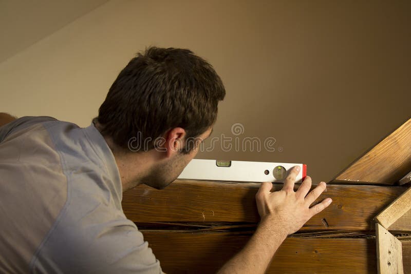 Measurements Using Spirit Level. Stock Image - Image of equipment ...