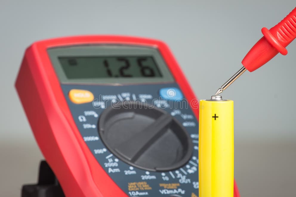 Measuring Battery Voltage with Multimeter Stock Image - Image of meter ...