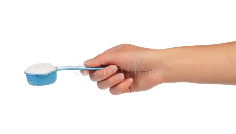 Measuring Cup with Washing Powder in Hand Stock Image - Image of ...