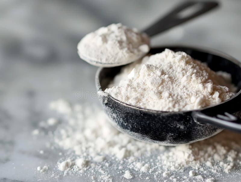 Measuring Cups with Flour on Marble Surface Stock Photo - Image of ...