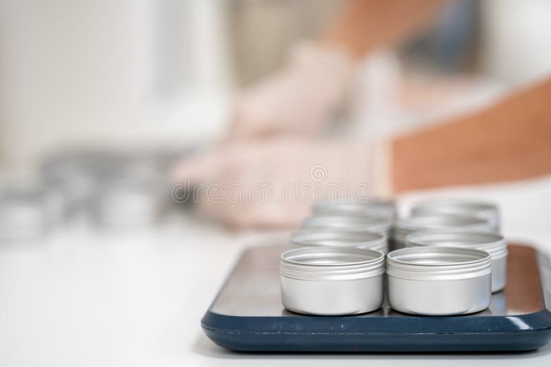 Measuring Cups for Natural Organic Cosmetics in the Factory Stock Photo ...