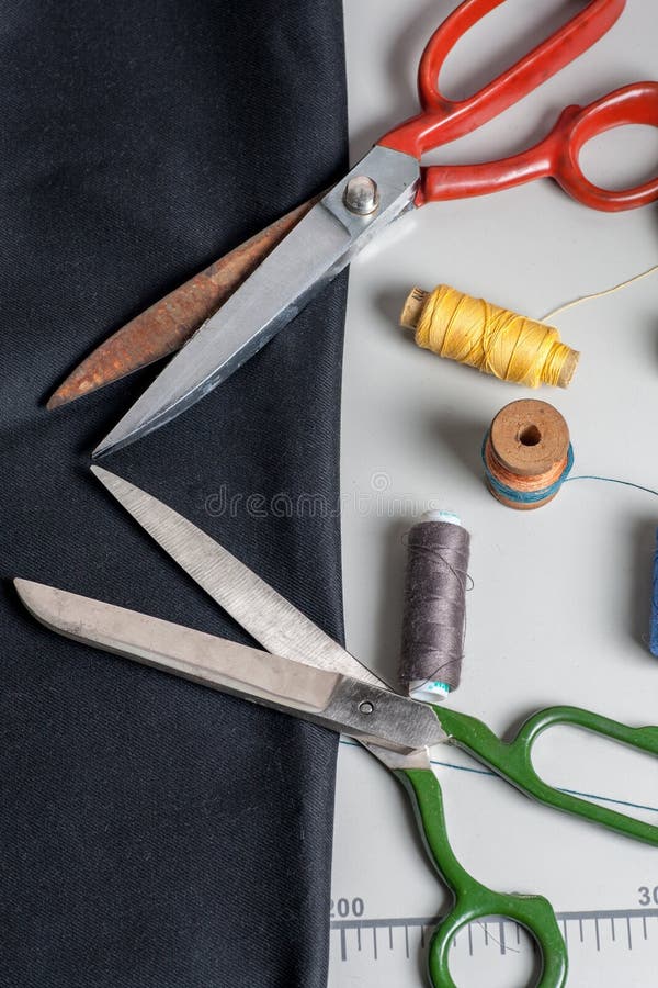Measuring and Cutting Textile Stock Image - Image of workshop, textile ...