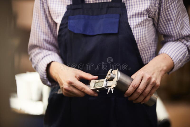 Measuring Diameter of Metal Piece Stock Photo - Image of occupation ...