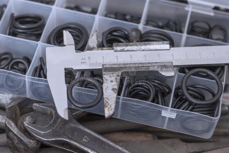 Measuring the Diameter of the Rubber O-ring with a Caliper. Stock Photo ...