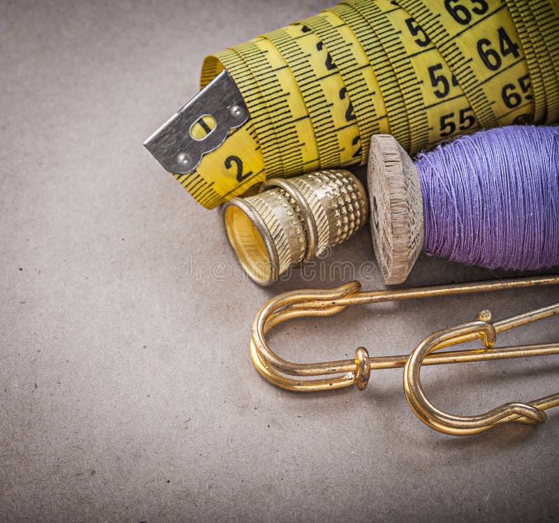 Measuring Flexible Ruler Thread Spool Safety Pins Thimbles Stock Photo ...