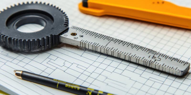 Measuring Gear with Ruler on Graph Paper with Precision Concept Theme ...