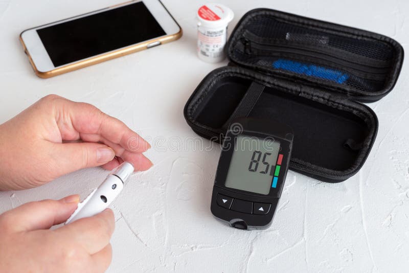 Measuring Glucose Level Blood Test with Glucometer Stock Photo - Image ...