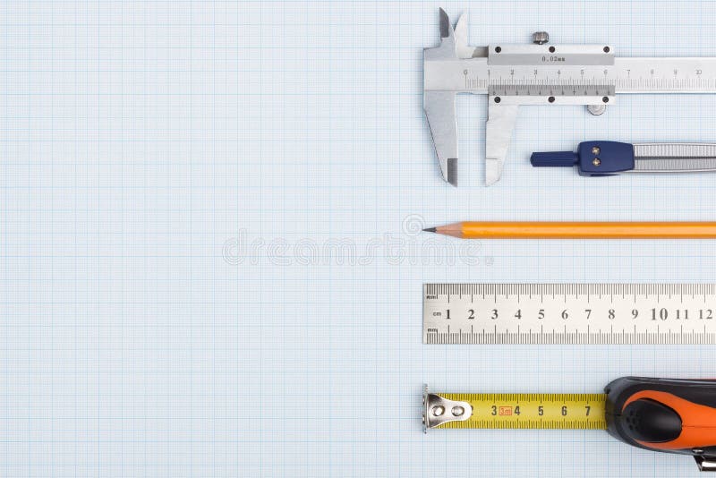 Measuring Instruments on White Construction. Stock Photo - Image of ...