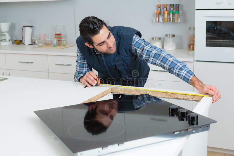 Measuring the Kitchen Workplace Stock Photo - Image of measure, program ...