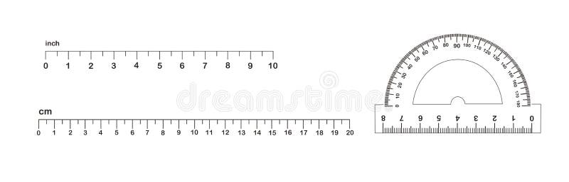 Measuring Length Markings of Rulers and Protractor on White Background ...