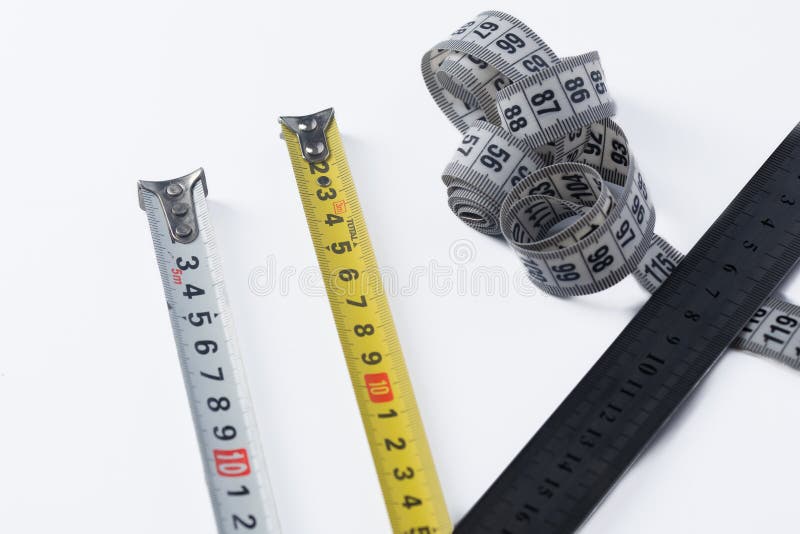 Measuring Length, Meter, Tape Measure Ruler on White Background Stock ...