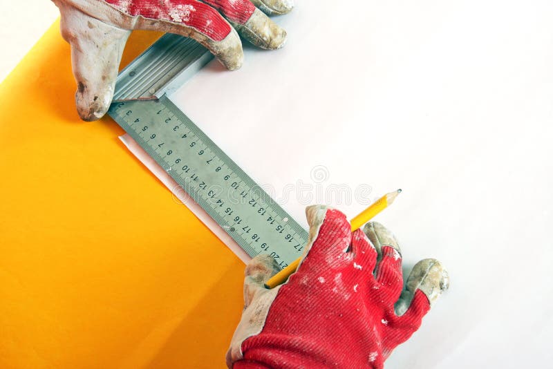 Measuring a Line on White Paper Stock Image - Image of plan, metal ...