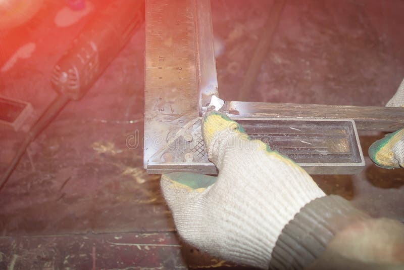 Measuring a Metal Profile Using an Iron Measuring Angle. Stock Image ...
