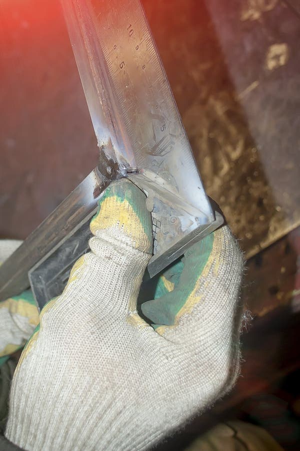 Measuring a Metal Profile Using an Iron Measuring Angle. Stock Image ...