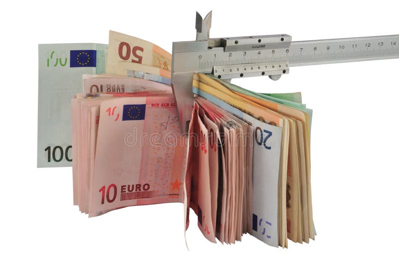 Measuring money stock image. Image of euro, white, vernier - 12450115