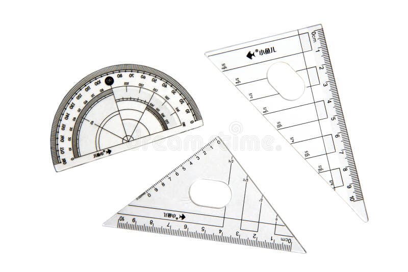 Measuring Protractor and Triangles Isolated on White Background Stock ...