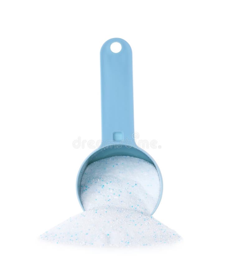 Measuring Scoop with Laundry Detergent on White Stock Photo - Image of ...