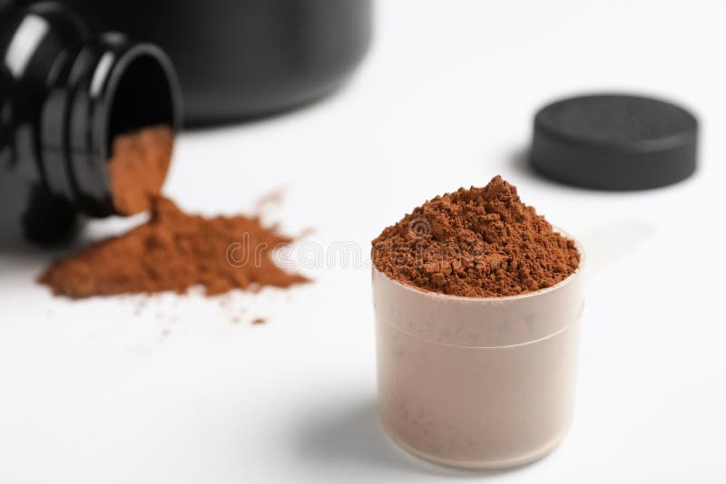 Measuring Scoop with Protein Powder on Table Stock Image - Image of ...