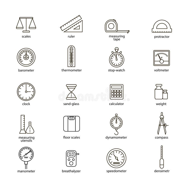 Measuring Signs Black Thin Line Icon Set. Vector Stock Vector ...