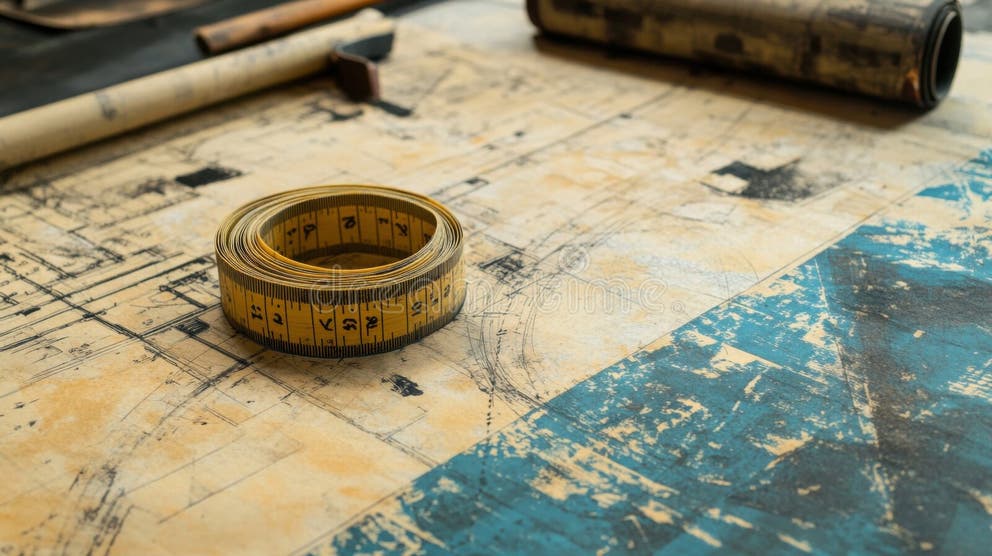 Measuring Tape on Blueprint Surface for Architecture, Engineering, or ...