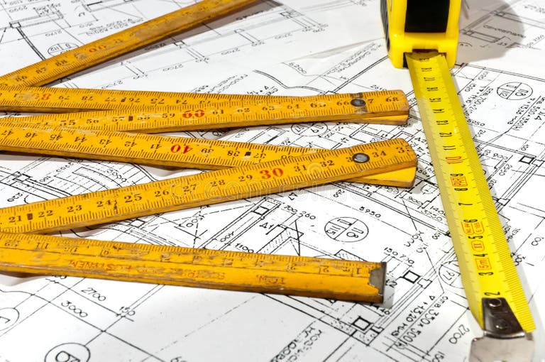 Measuring Tape, Construction Drawings Stock Image - Image of graphic ...