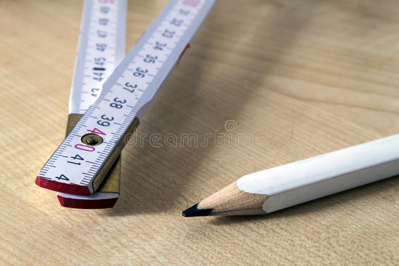 Measuring Tape Meter and Pensil. Construction Tools. Stock Photo ...
