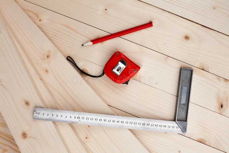 A Measuring Tape, a Square and a Pencil Stock Photo - Image of ...