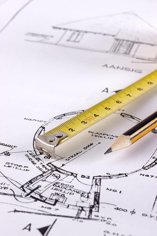 A Scale Ruler and Pencil on a Technical Drawing Stock Photo - Image of ...