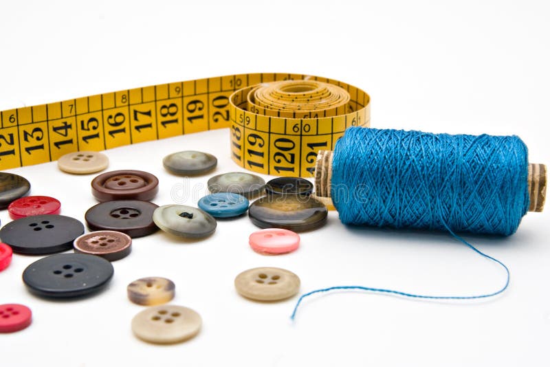 Measuring Tape, Thread Bobbin and Buttons Stock Image - Image of ...
