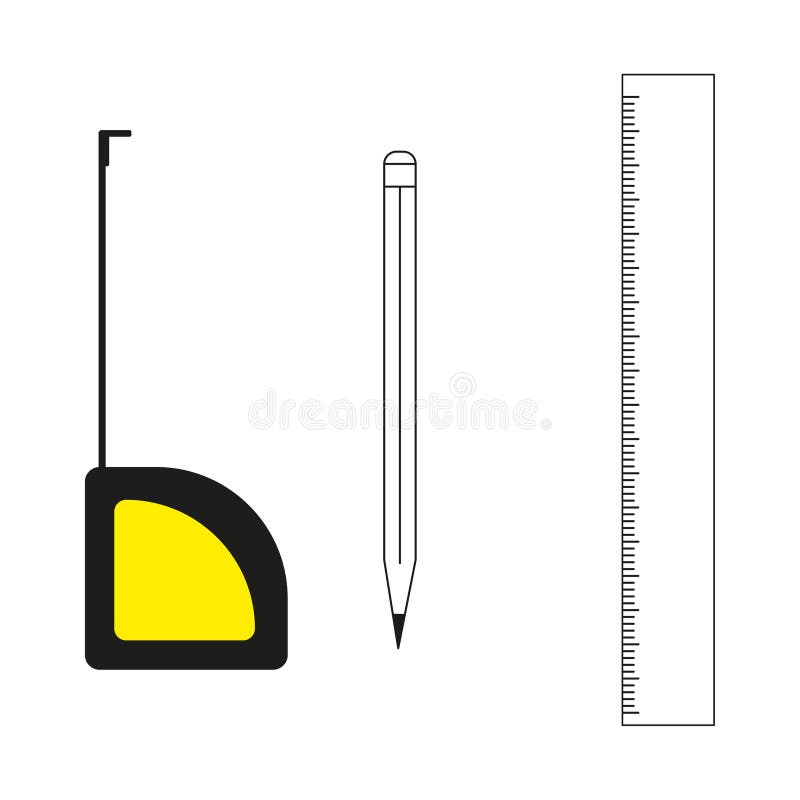 Measuring Tool Set. Pencil and Ruler. Tape Measure Icon Stock Vector ...