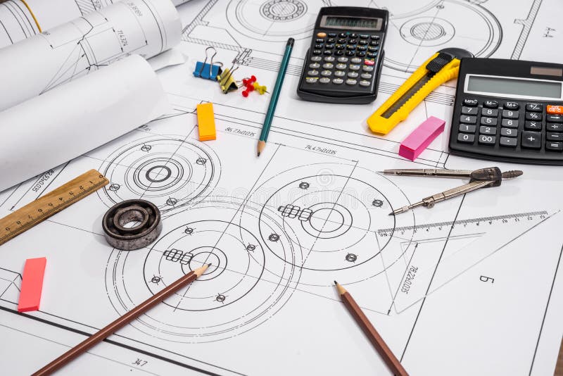 Measuring Tools on the Background of Technical Drawings. Stock Image ...