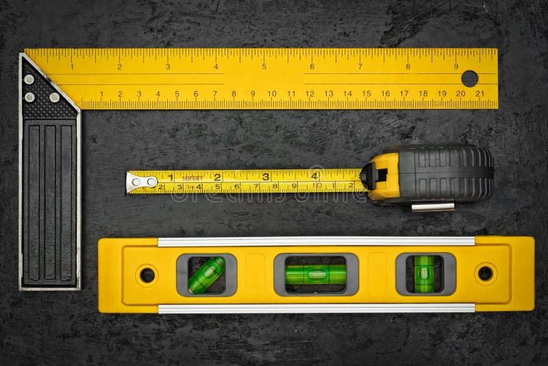 Measuring Tools on a Black Metallic Background Stock Image - Image of ...
