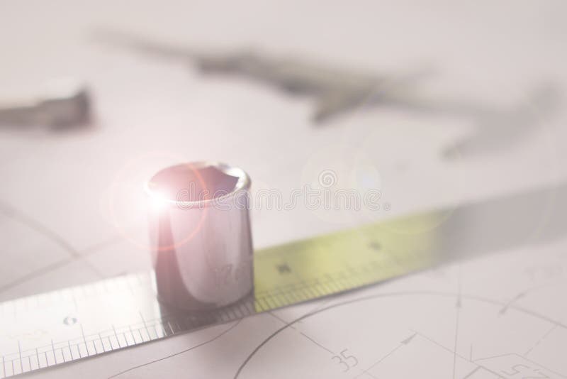 Measuring Tools Scattered in the Drawing, Engineering Work on the ...