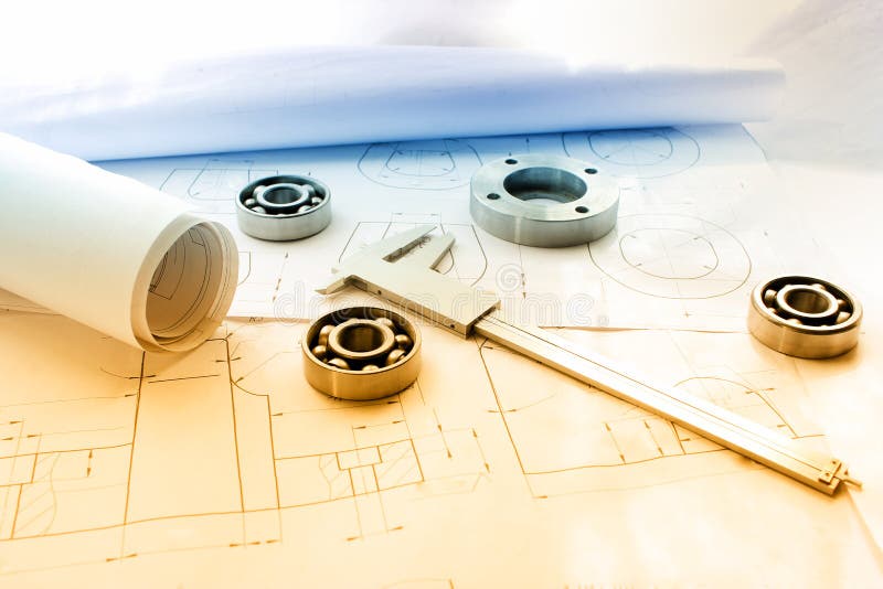 Measuring Tools Scattered in the Drawing, Engineering Work on the ...